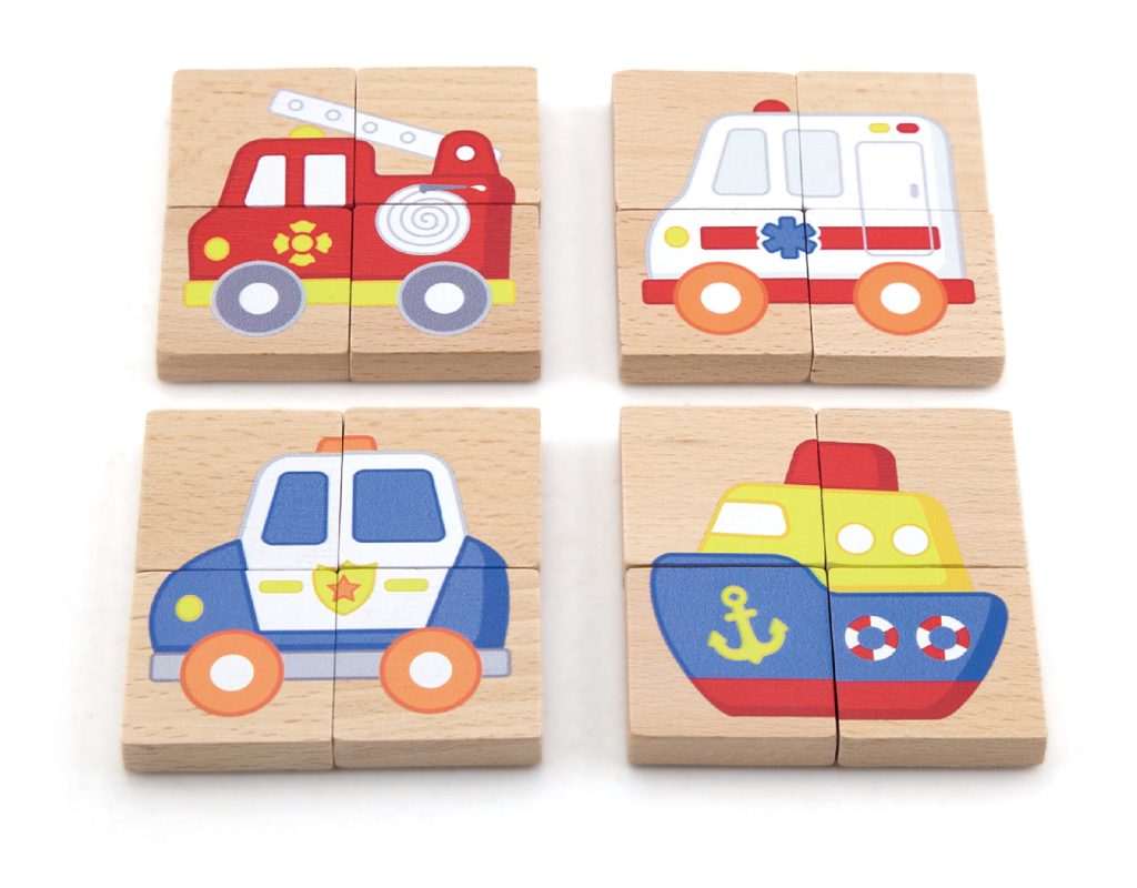 Wooden Vehicle Puzzles with Flash Cards-32 PCS - D'bebé